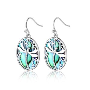 abalone drop dragonfly earrings plated with white gold, fashionable natural shell dangle earring for women