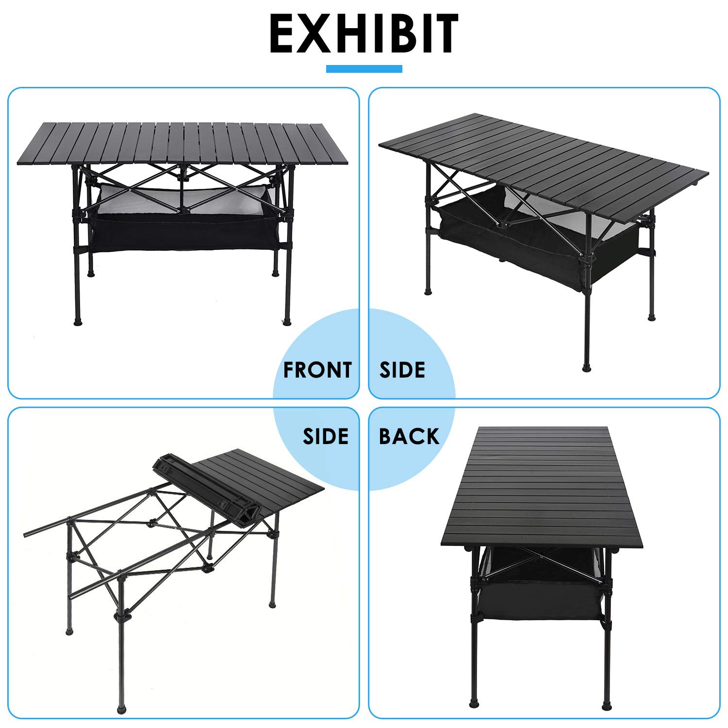 LEADALLWAY Folding Camping Table with Large Storage and Carrying Bags 47(L) x22(W)