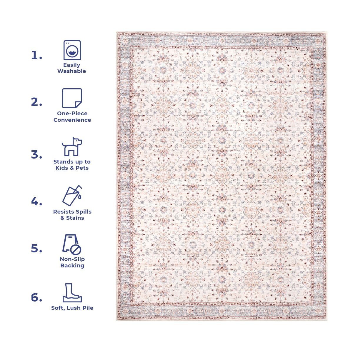 nuLOOM Gemma Machine Washable Transitional Floral Area Rug, 5' x 8', Beige, Rectangular, 0.15" Thick