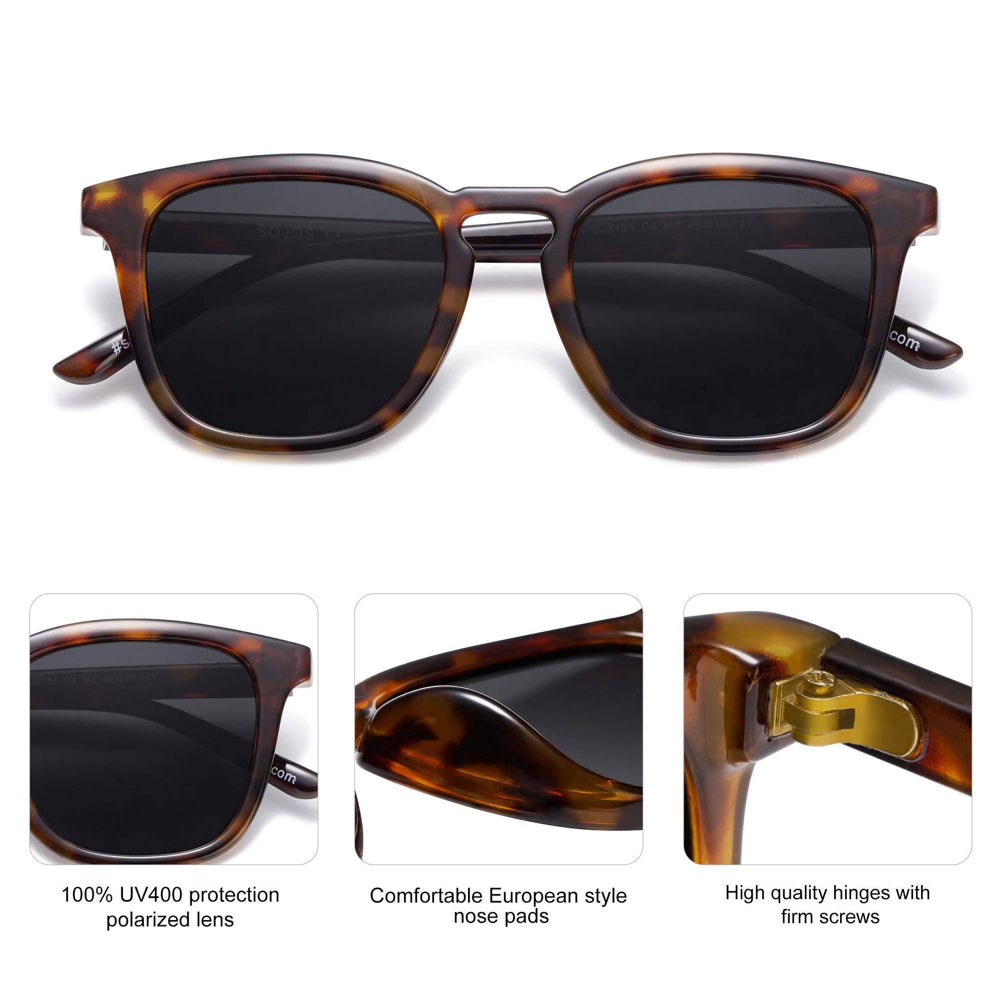 SOJOS Polarized Sunglasses for Women Men Classic Vintage Style Shades SJ2155 Tortoise/Grey