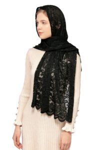 wgior rectangular chapel veil scarf catholic church veils mantilla wrap shawl mass head covering (black)