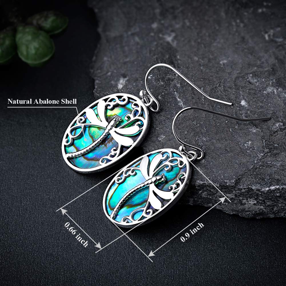 Abalone Drop Dragonfly Earrings Plated with White Gold, Fashionable Natural Shell Dangle Earring for Women