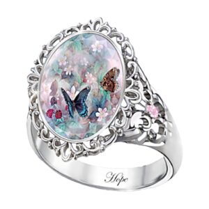 qiguch66 wedding rings for women,women jewelry accessory elegant decoration oval cut enamel flower butterfly ring for party - us 7