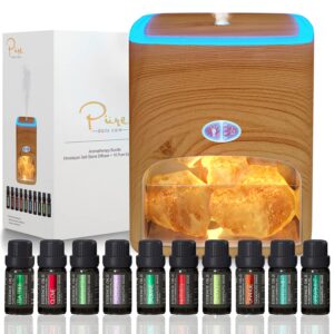 himalayan pink salt diffuser & 10 essential oils – 2-in-1 therapeutic device - aromatherapy & ionic himalayan salt therapy – 400ml ultrasonic vaporizer and ionizer with ambient glow (light)