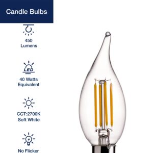 FLSNT LED Candelabra Bulbs, Dimmable CA11 E12 LED Chandelier Light Bulbs, 2700K Soft White, 4W (40W Equivalent), 450LM, 12 Pack