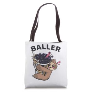 baller fun funny boba tea design for milk tea lover tote bag