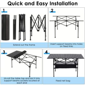 LEADALLWAY Folding Camping Table with Large Storage and Carrying Bags 47(L) x22(W)