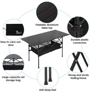 LEADALLWAY Folding Camping Table with Large Storage and Carrying Bags 47(L) x22(W)