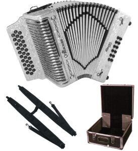 alacran al3112 accordion package: 31 button, 12 bass accordion with rigid case and adjustable straps (sol/gcf, white pearl)