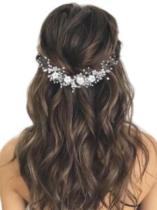 gorais flower bride wedding hair vine crystal bridal headpieces pearl hair accessories for women and girls (a-silver)