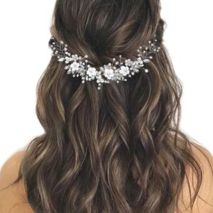 GORAIS Flower Bride Wedding Hair Vine Crystal Bridal Headpieces Pearl Hair Accessories for Women and Girls (A-Silver)