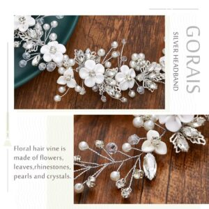 GORAIS Flower Bride Wedding Hair Vine Crystal Bridal Headpieces Pearl Hair Accessories for Women and Girls (A-Silver)