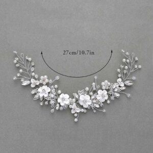 GORAIS Flower Bride Wedding Hair Vine Crystal Bridal Headpieces Pearl Hair Accessories for Women and Girls (A-Silver)