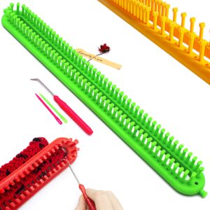 katech rectangle knitting looms 47 cm long green plastic weaving looms set scarf hats making tools diy crocheting handmade craft kit with a crochet hook and needle for knitting lovers (green)