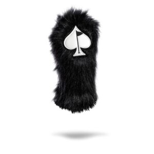 pins & aces black fuzzy golf head cover - premium, hand-made faux hair headcover - funny, tour quality golf club cover - style and customize your golf bag (driver)