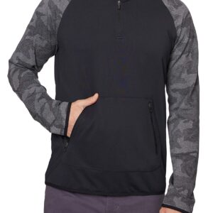 Hickey Freeman Men's Camo Jacquard Sleeve Quarter Zip, Black, XX-Large