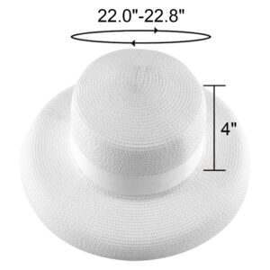 Muryobao Womens Sun Straw Hat Summer UV Protection Travel Foldable Wide Brim Bucket Hat Vintage Cloche Beach Fishing Cap UPF 50+ White