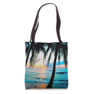 tropical beach for swimmers and surfers tote bag