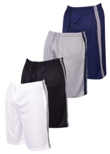 reset men's athletic workout shorts with pockets dri-fit color block mesh gym shorts - 4 pack (white/gray/black/navy, medium)