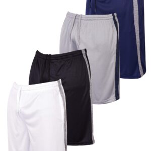 Reset Men's Athletic Workout Shorts with Pockets Dri-Fit Color Block Mesh Gym Shorts - 4 Pack (White/Gray/Black/Navy, Medium)