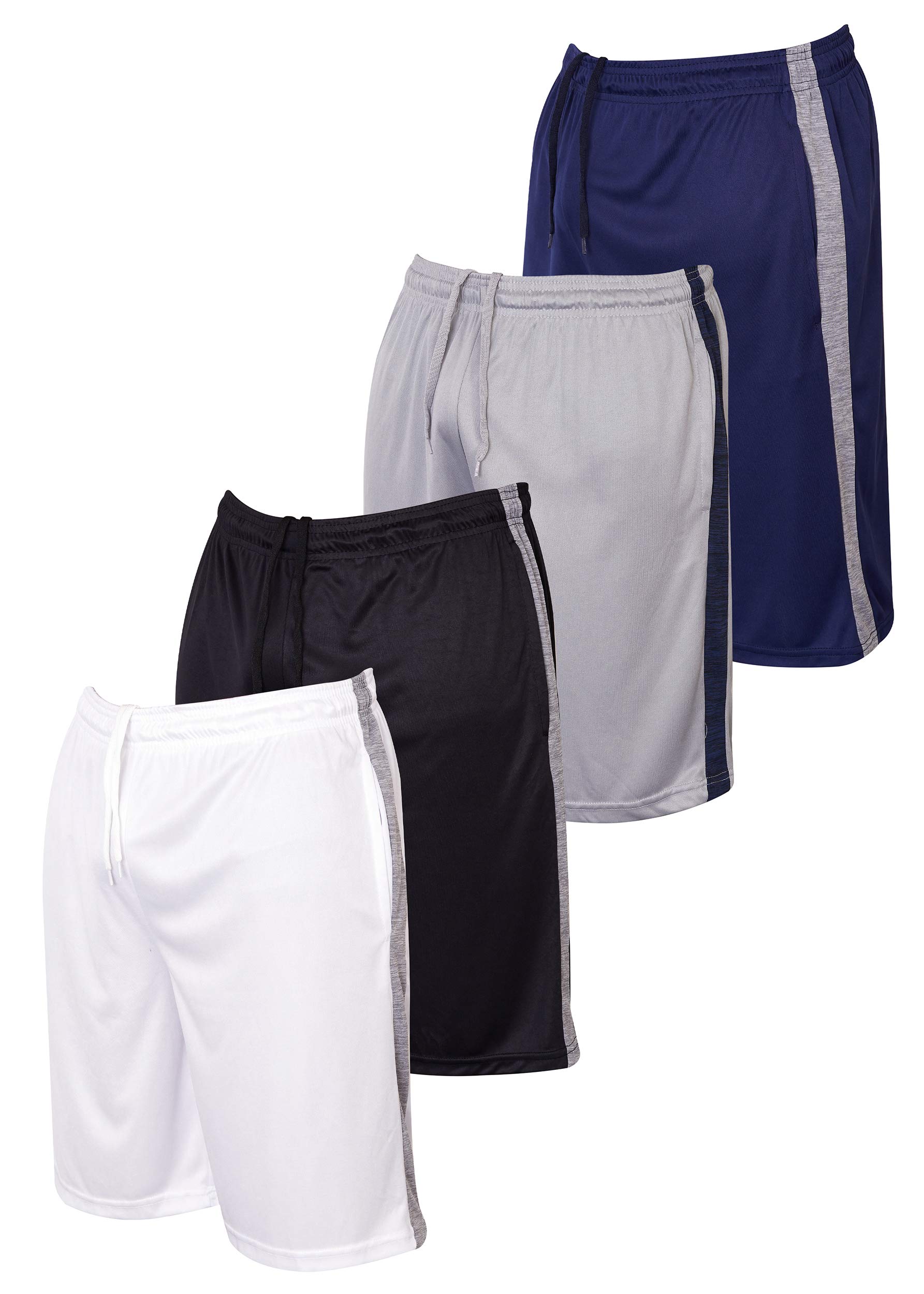 Reset Men's Athletic Workout Shorts with Pockets Dri-Fit Color Block Mesh Gym Shorts - 4 Pack (White/Gray/Black/Navy, Medium)