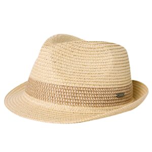 fancet extra large xl men women packable straw fedora panama sun summer beach derby hat cuban trilby nature beige