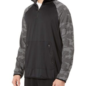 Hickey Freeman Men's Camo Jacquard Sleeve Quarter Zip, Black, XX-Large