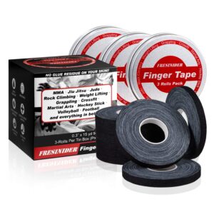 fresinider finger tape - strong athletic tape | 0.3” x 45 feet (9 pack) tin set | no sticky residue | for rock climbing, bjj jiu jitsu, grappling, judo, mma, rock climbing and martial arts (black)