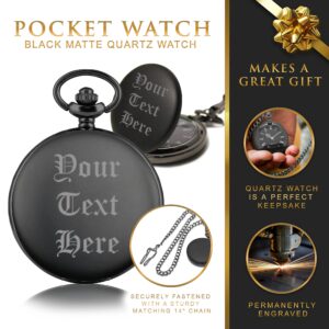 My Personal Memories, Personalized Gunmetal Gray, Black or Silver Quartz Pocket Watch with Chain - Groomsmen Wedding Party - Engraved (Matte Black)