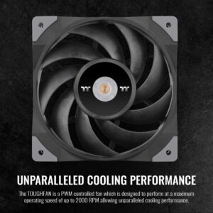 Thermaltake TOUGHFAN 14 Black PWM 500~2000rpm-controlled high Static Pressure 140mm Circular Radiator Fan with with Anti-Vibration Mounting System Cooling, (2 Fan Pack) CL-F085-PL14BL-A