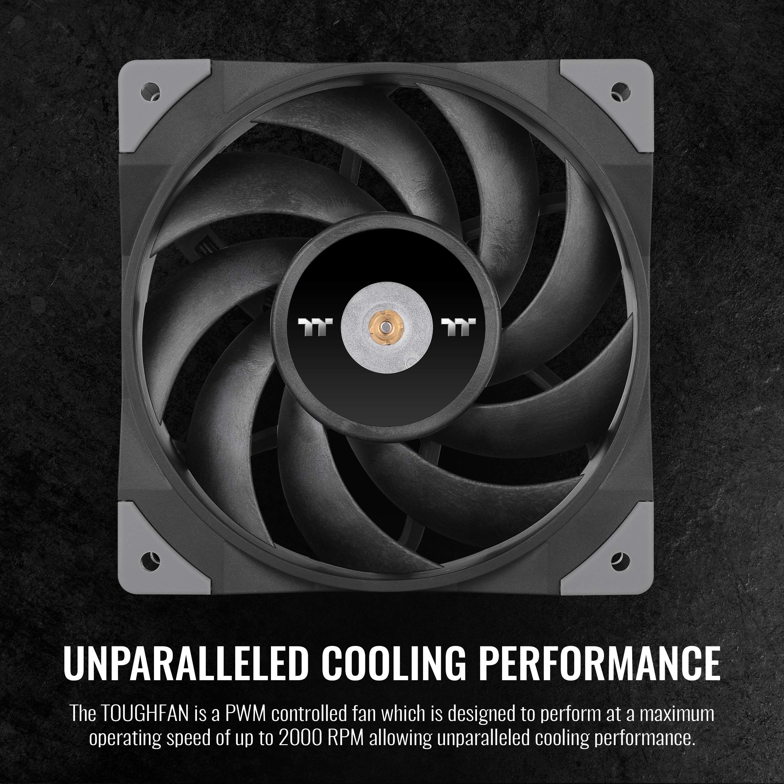 Thermaltake TOUGHFAN 14 Black PWM 500~2000rpm-controlled high Static Pressure 140mm Circular Radiator Fan with with Anti-Vibration Mounting System Cooling, (2 Fan Pack) CL-F085-PL14BL-A