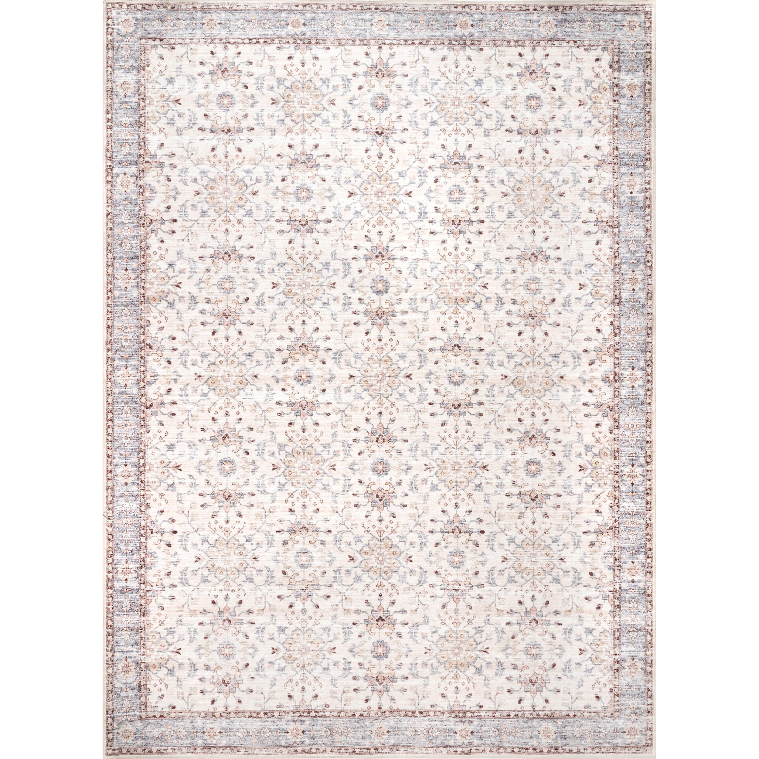 nuLOOM Gemma Machine Washable Transitional Floral Area Rug, 5' x 8', Beige, Rectangular, 0.15" Thick