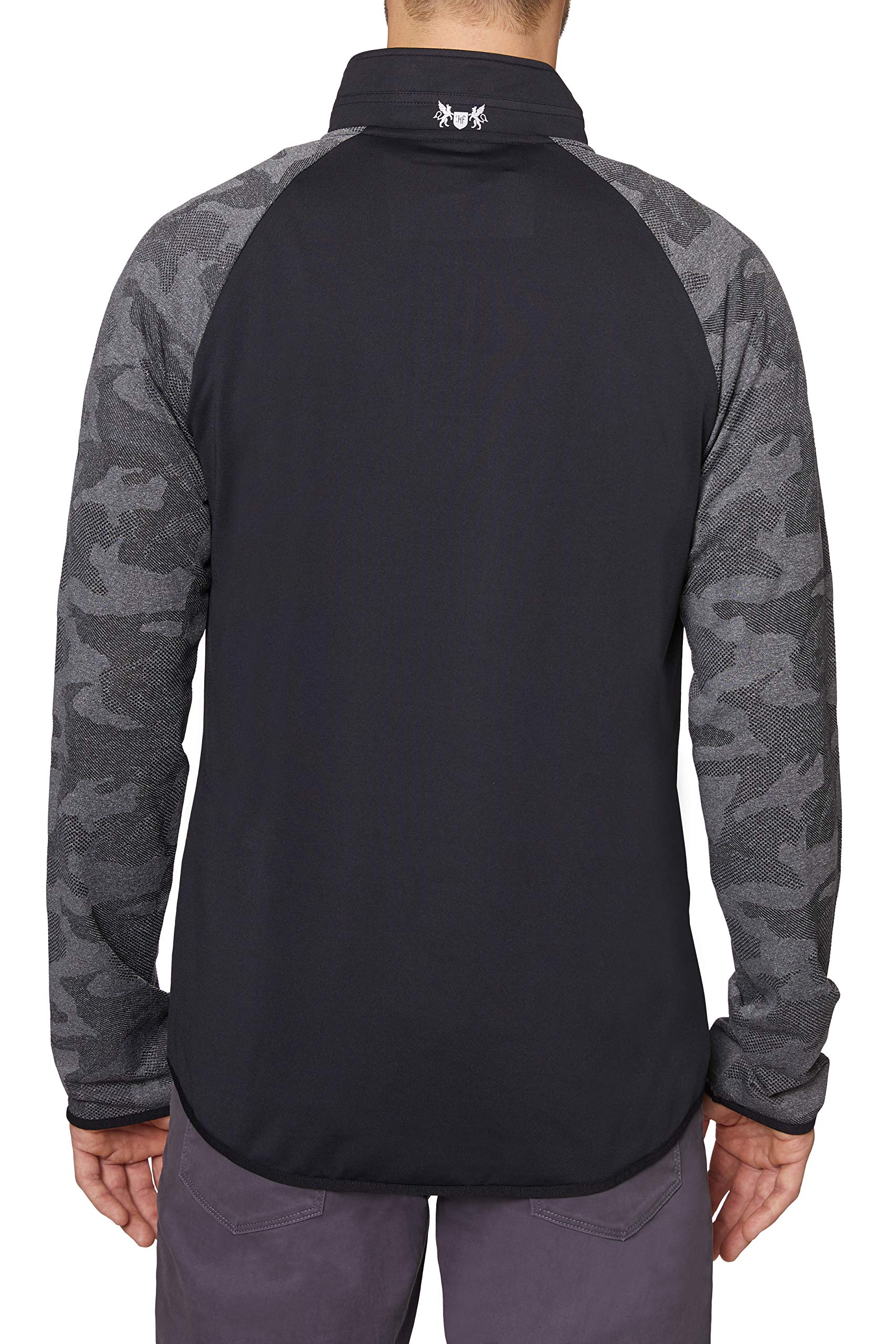 Hickey Freeman Men's Camo Jacquard Sleeve Quarter Zip, Black, XX-Large