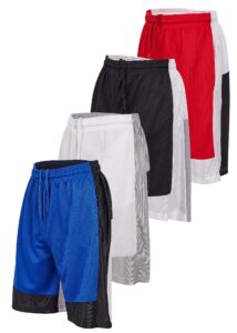 starting 5 mens basketball shorts with pockets, active athletic performance gym workout shorts for men workout shorts, 4 pack (as1, alpha, x_l, regular, regular, red/white/black/royal)