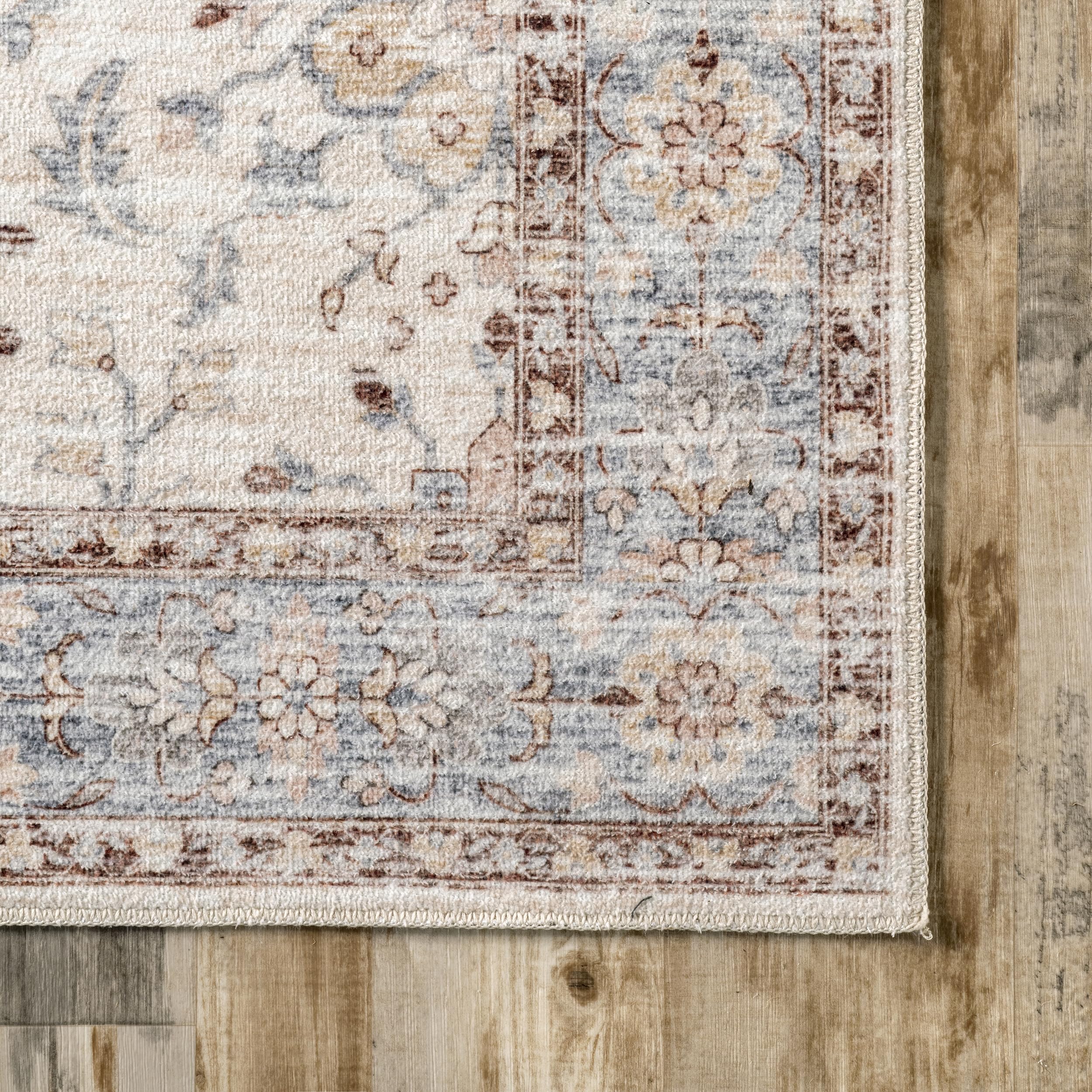 nuLOOM Gemma Machine Washable Transitional Floral Area Rug, 5' x 8', Beige, Rectangular, 0.15" Thick