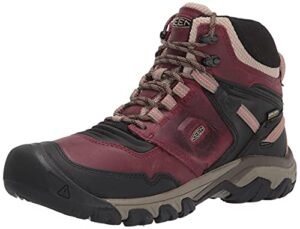 keen women's-ridge flex mid height waterproof hiking boots, rhubarb/black, 5.5