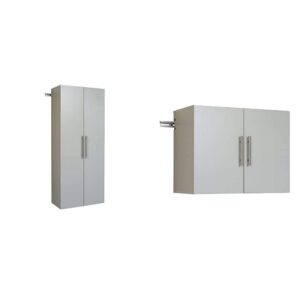 prepac hangups storage cabinet bundle with large storage cabinet (30", light gray) and upper storage cabinet (30", light gray)