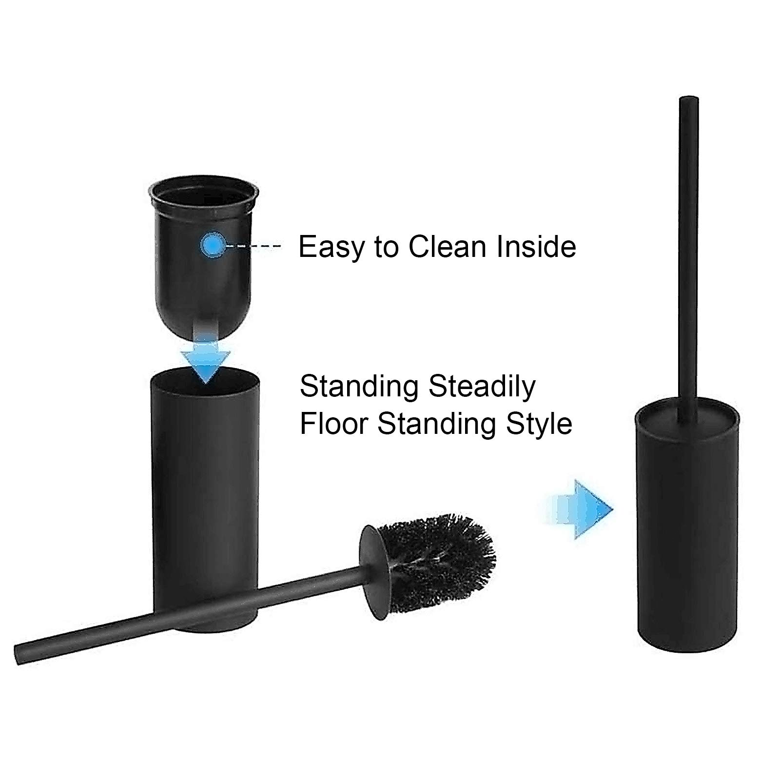 BVL Toilet Brush with Holder Stainless Steel Black Toilet Cleaner Brush Set Free Standing Toilet Brush for Bathroom