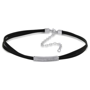 jewelili sterling silver 1/7 cttw natural white round diamond black cord necklace,23" leather cord