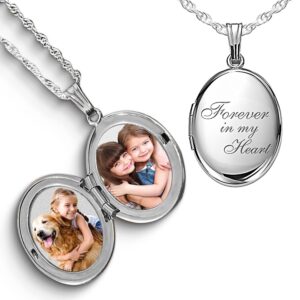 picturesongold.com sterling silver oval forever in my heart locket with 18 inch chain