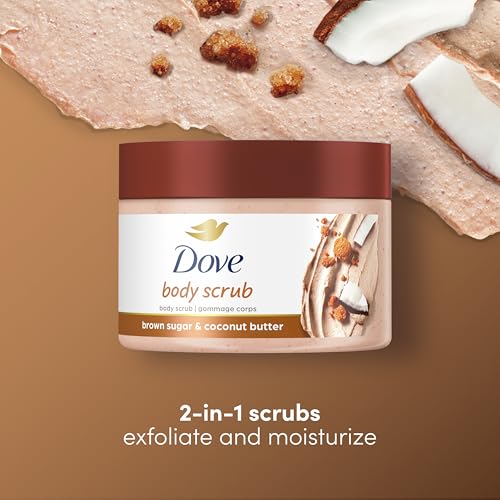 Dove Scrub Brown Sugar & Coconut Butter For Silky Smooth Skin Body Scrub Exfoliates & Restores Skin's Natural Nutrients 10.5 oz