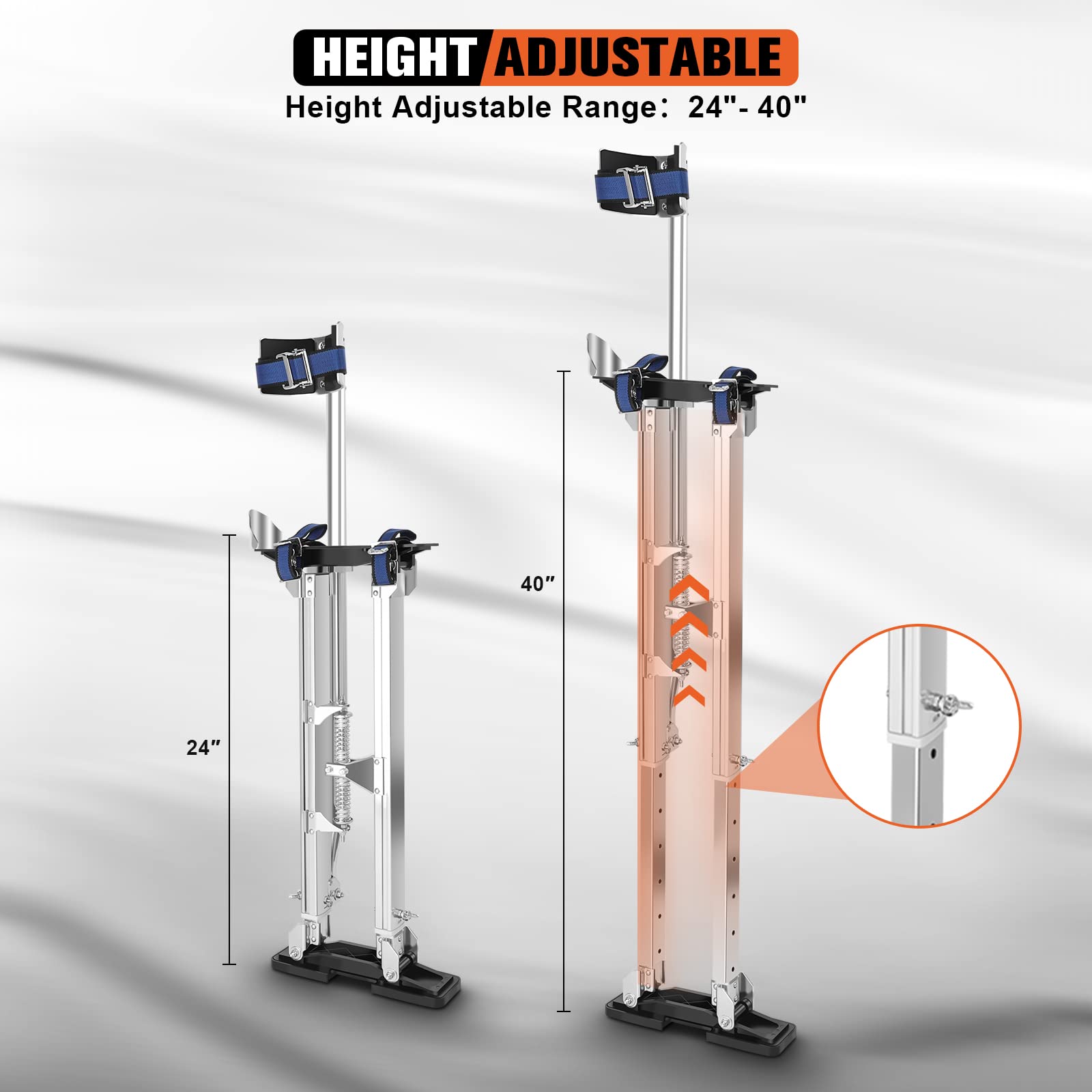 Olenyer 24" - 40" Drywall Stilts for Adults Height Adjustable Aluminum Work Stilts for Sheetrock Drop Ceiling Painting Painter Exterior Wall Painting or High Shrub Trimming