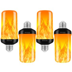 bitrue led flame effect light bulb, 4 modes flame light bulbs, e26 base fire light bulb with gravity sensor,flickering light bulbs halloween home party(4 pack)