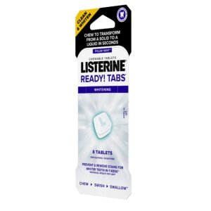 Listerine Ready! Tabs Whitening Chewable Tablets with Polar Mint Flavor to Help Fight Bad Breath, Gently Whiten Teeth & Kill Bad Breath Germs On the Go, Sugar-Free, Gluten-Free, 8 ct