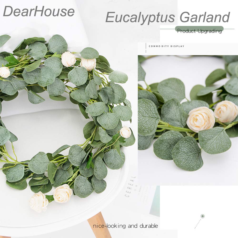 DearHouse 5pc Artificial Eucalyptus Garland Faux Silk Eucalyptus Leaves Vines Handmade Garland Greenery Wedding Backdrop Arch Wall Decor,6 FT/Pcs