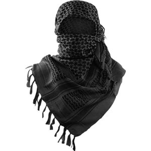 luxns military shemagh tactical desert scarf / 100% cotton keffiyeh scarf wrap for men and women/black 43"x43"