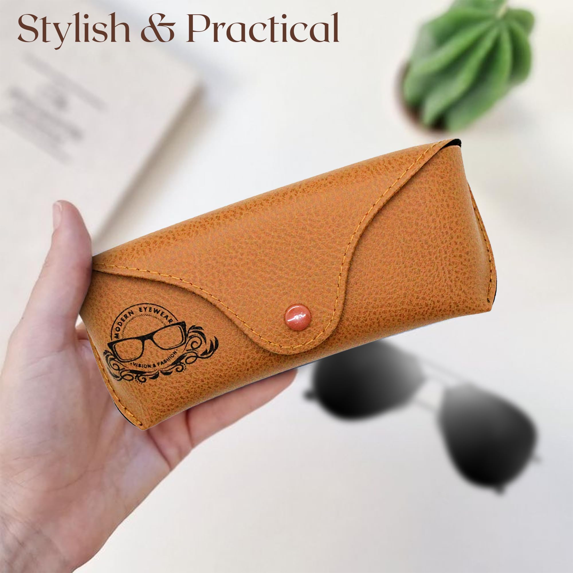 Modern Eyewear Leather Glasses Case - Slim Glasses Case for Men and Women - Portable Sunglasses Case (Brown - Style A)