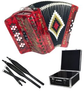 sofiamari nsm3412 accordion package: 34 button, 12 bass, 3 switch accordion with case and straps (fa/fbe, red pearl)