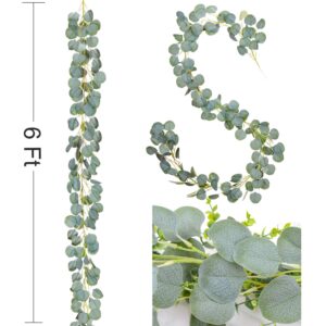 DearHouse 5pc Artificial Eucalyptus Garland Faux Silk Eucalyptus Leaves Vines Handmade Garland Greenery Wedding Backdrop Arch Wall Decor,6 FT/Pcs