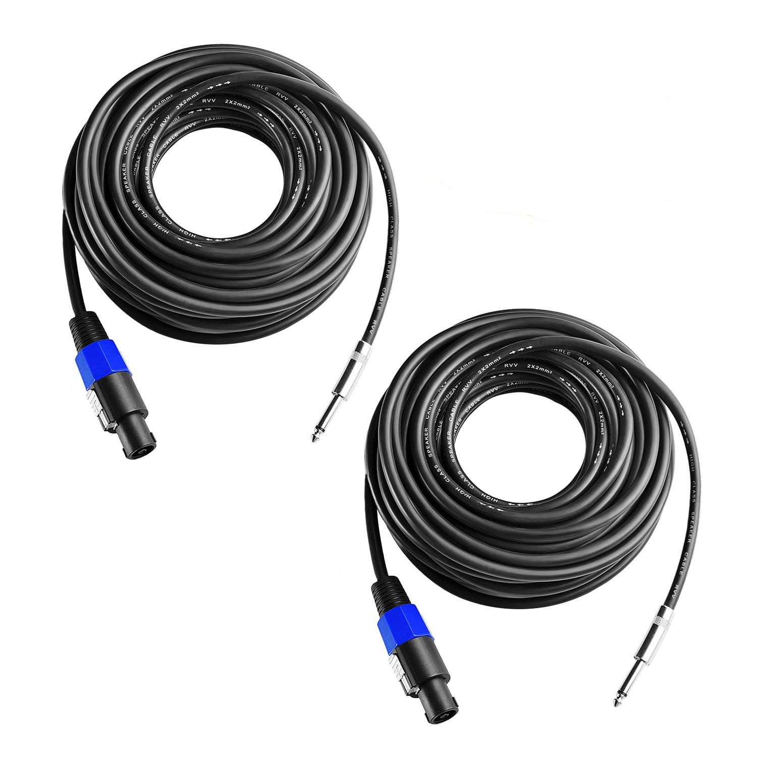 Yoico 2Pcs 6 Feet Professional Speakon to 1/4 Speaker Cable, Pair 10 ft 12 Gauge Speakon to 1/4 Male Inch Audio Amplifier Connection Heavy Duty Cord Wire with Twist Lock